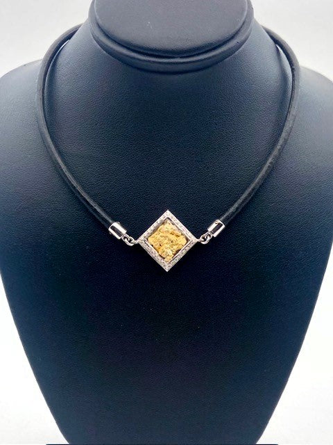 Natural Gold Nugget Diamond Shaped Inlay Pendant w Diamonds – Natural ...